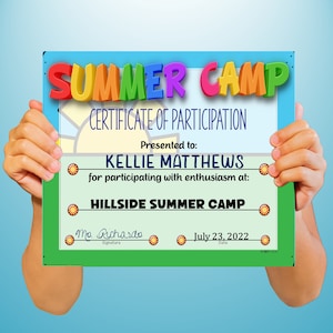 Summer Camp Certificate Fillable Certificates Powerpoint - Etsy