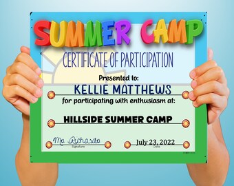 Summer Camp Certificate, Fillable Certificates, Powerpoint, Templates ...
