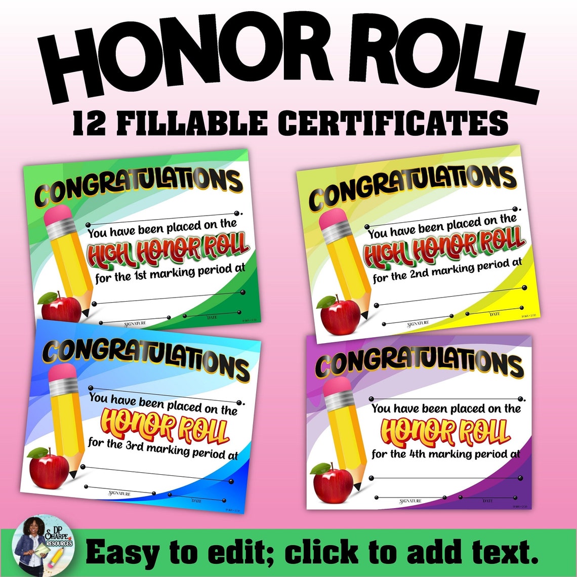 Digital, Instant Download, Fill and Print, Honor Roll, Templates ...
