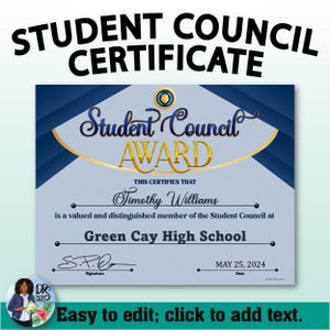 Student Council Certificate - Etsy