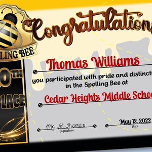 Spelling Bee Winners Certificates, Powerpoint Certificates, Spelling ...