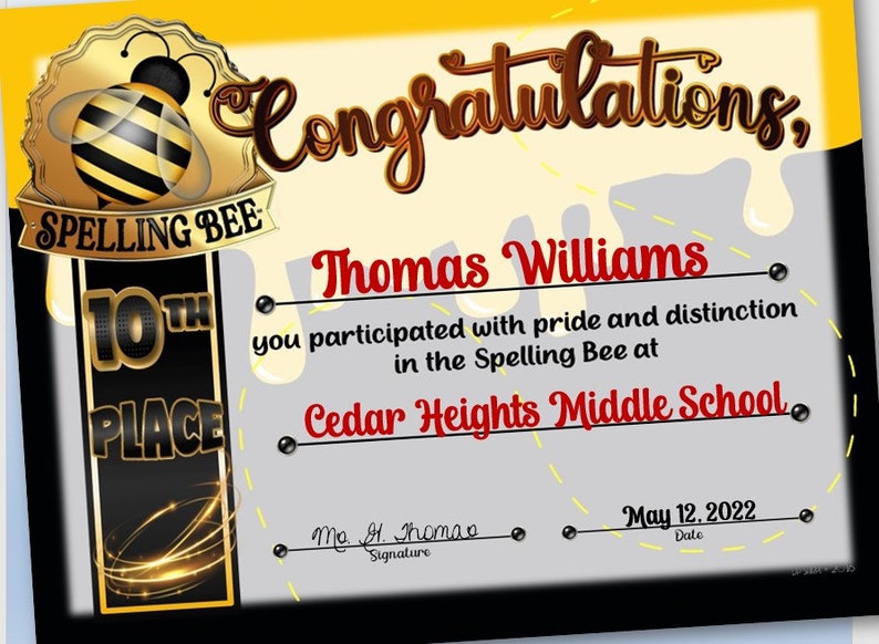 Spelling Bee Winners Certificates, Powerpoint Certificates, Spelling ...