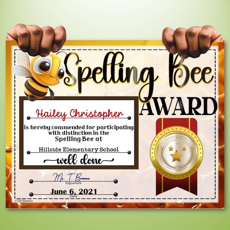 Spelling bee certificate template - Etsy México