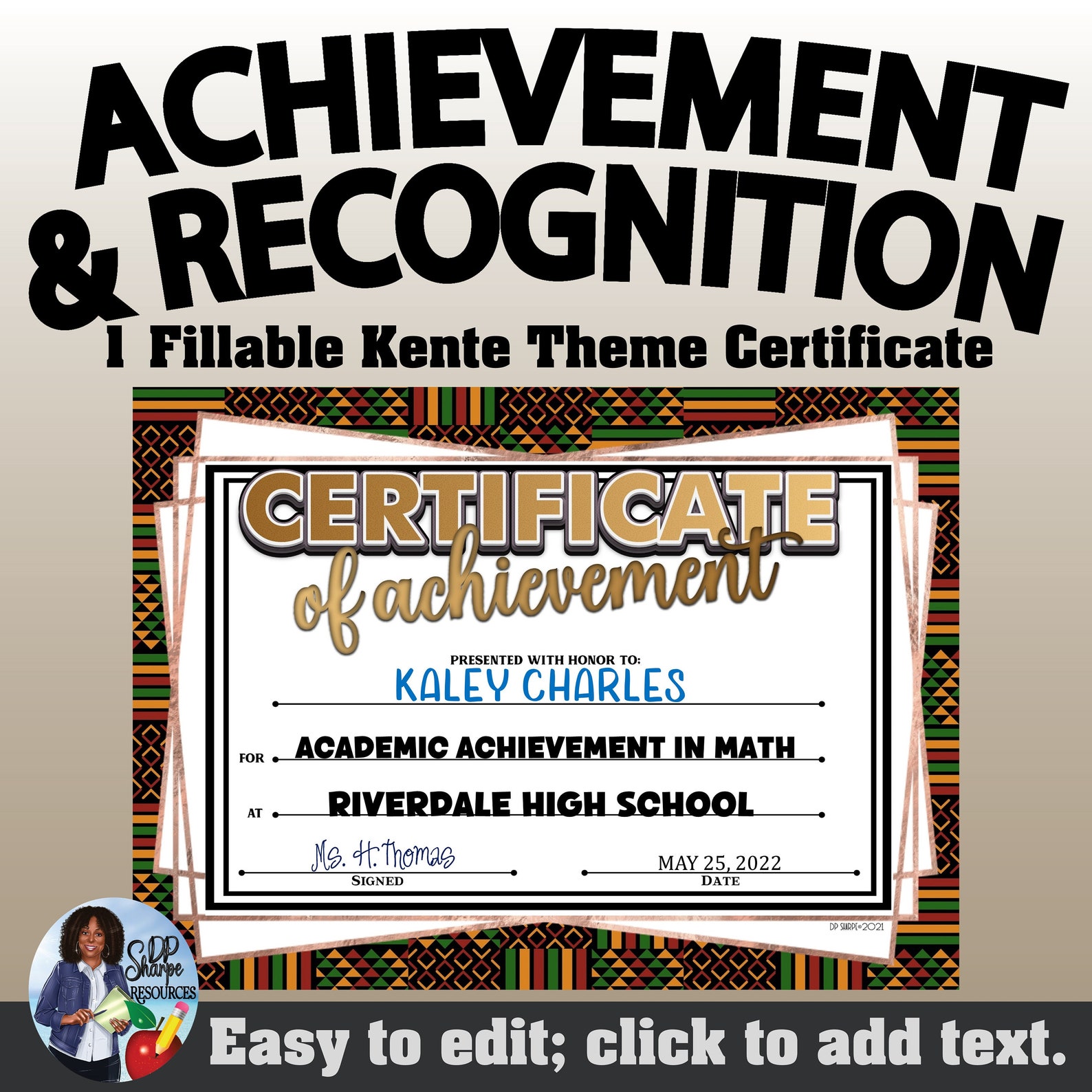 Kente Achievement/recognition Powerpoint Certificate, Fillable ...