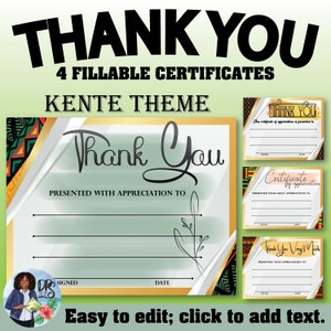 Thank You/appreciation Kente Powerpoint Certificates, Fillable ...