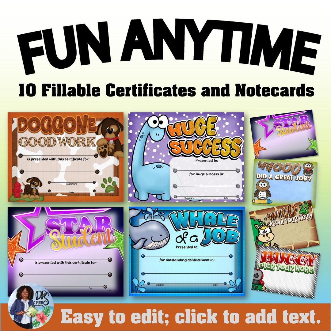 Fun Anytime Certificates and Notecards, Powerpoint Certificates, School ...
