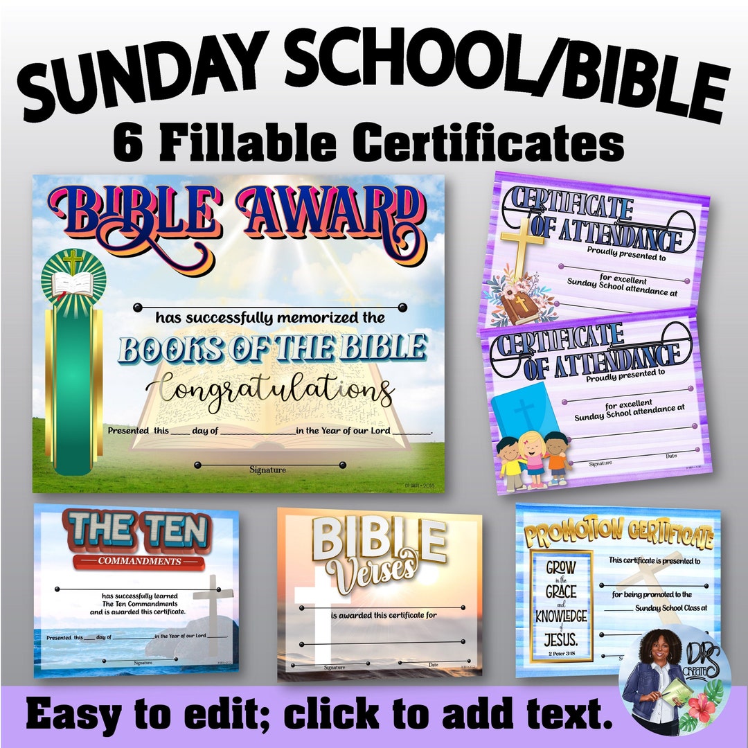 Sunday School and Bible Certificates, Powerpoint, Templates, Editable ...