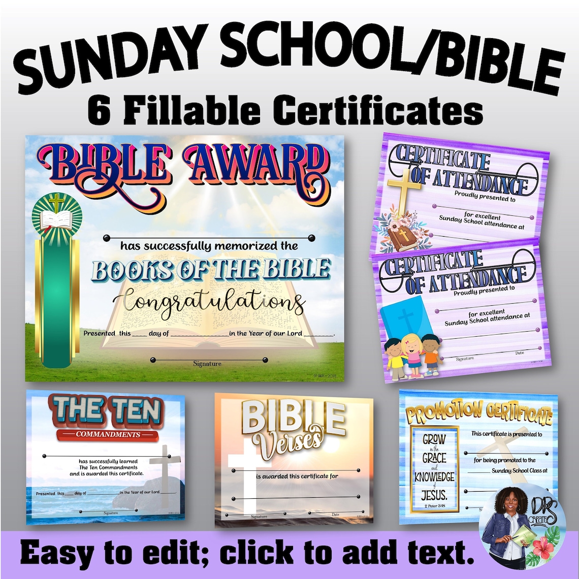 Sunday School and Bible Certificates, Powerpoint, Templates, Editable ...