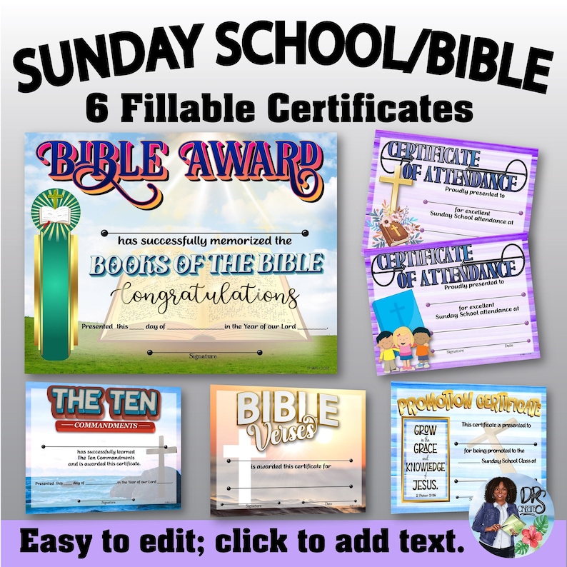 Sunday School and Bible Certificates, Powerpoint, Templates, Editable ...