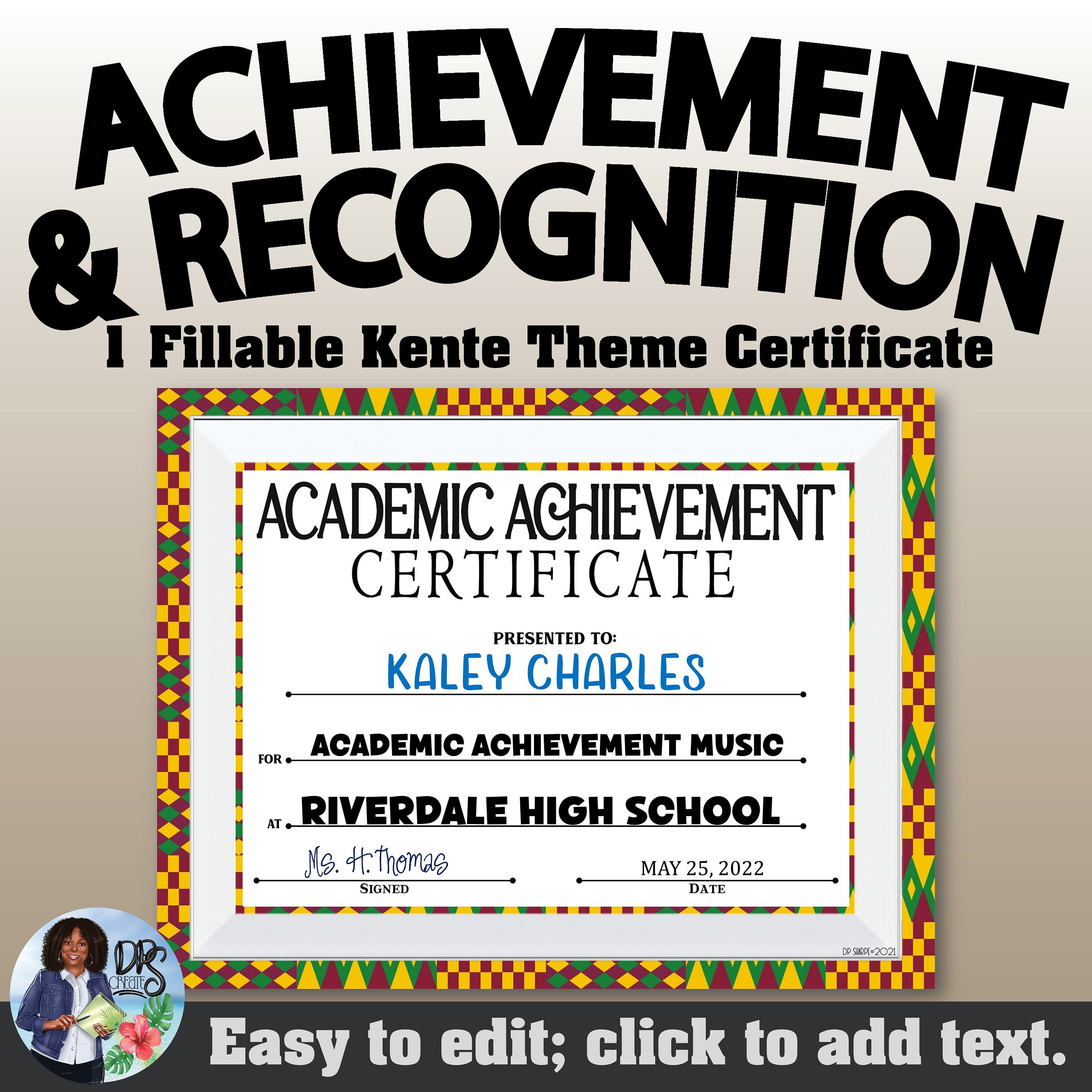Kente Achievement/recognition Powerpoint Certificate, Fillable ...
