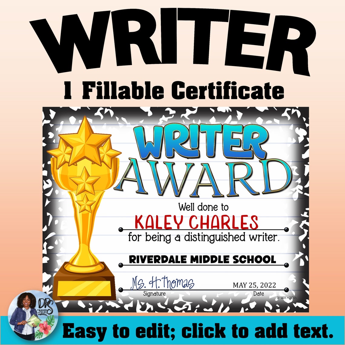 Writer Powerpoint Certificate, Powerpoint Certificate, Writer ...