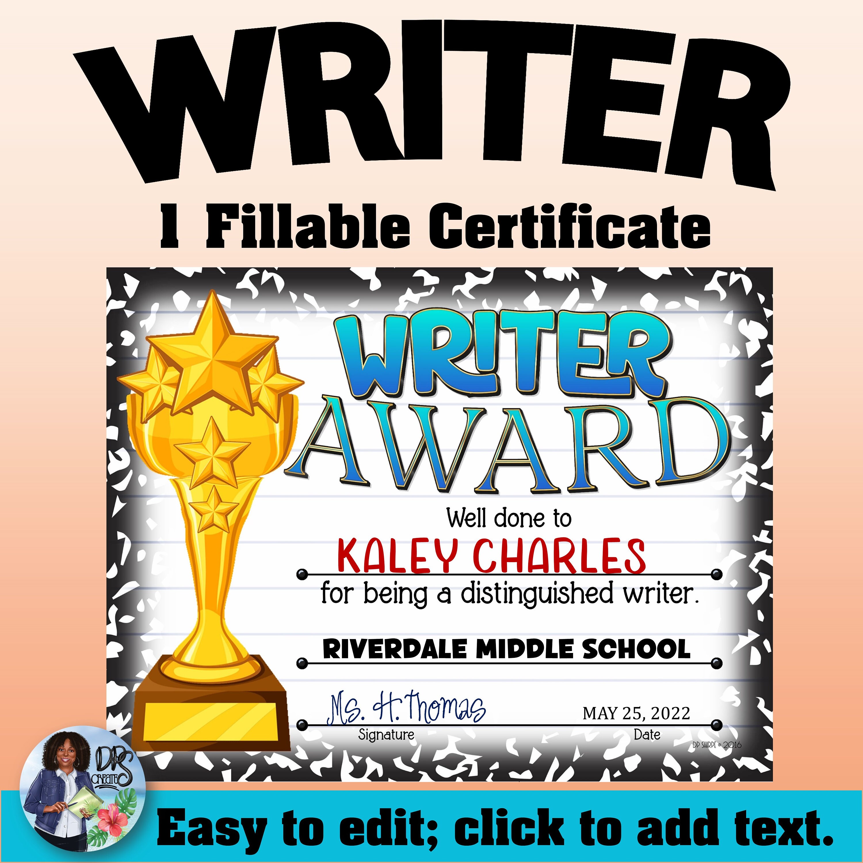 Writer Powerpoint Certificate, Powerpoint Certificate, Writer ...