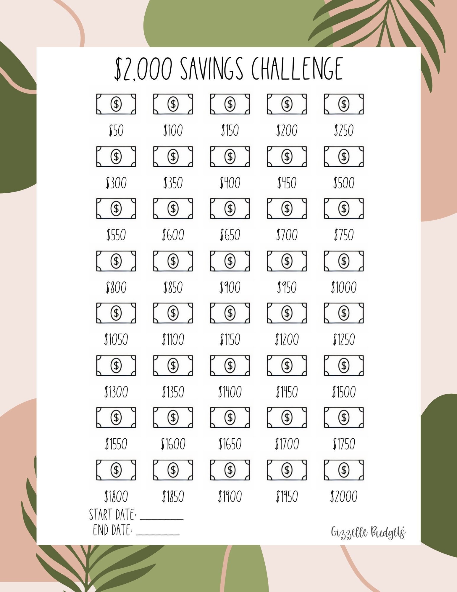 2,000 Savings Challenge Printable I PDF Instant Download I Savings ...