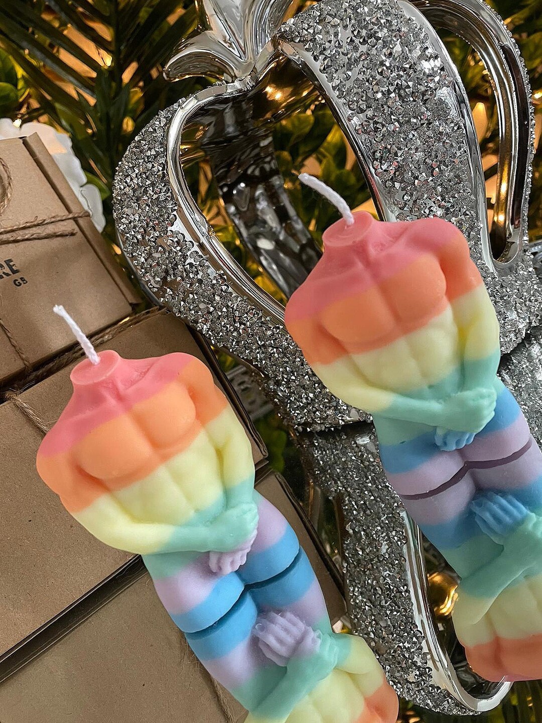 The Gay Pride Candle Set - Two Male Hand Poured Soy Wax Torso Rainbow ...