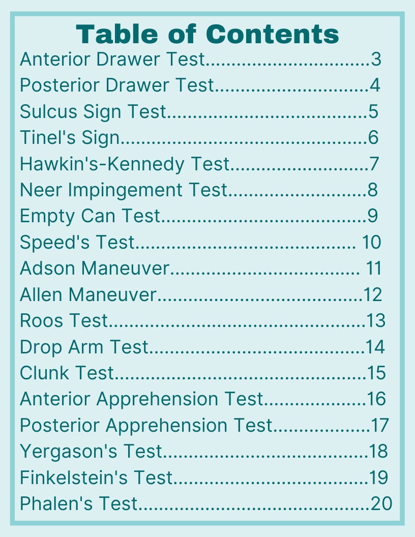 Orthopedic Assessments Quick Reference - Etsy