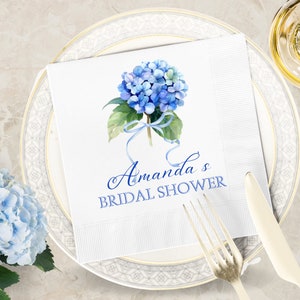 Preppy Blue Hydrangea Bridal Shower Cocktail Napkins Personalized ...