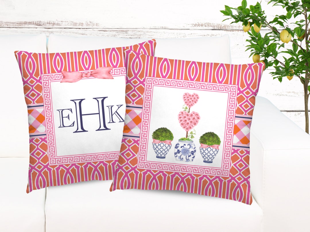 Preppy Monogram Chinoiserie Topiary Throw Pillow - Etsy