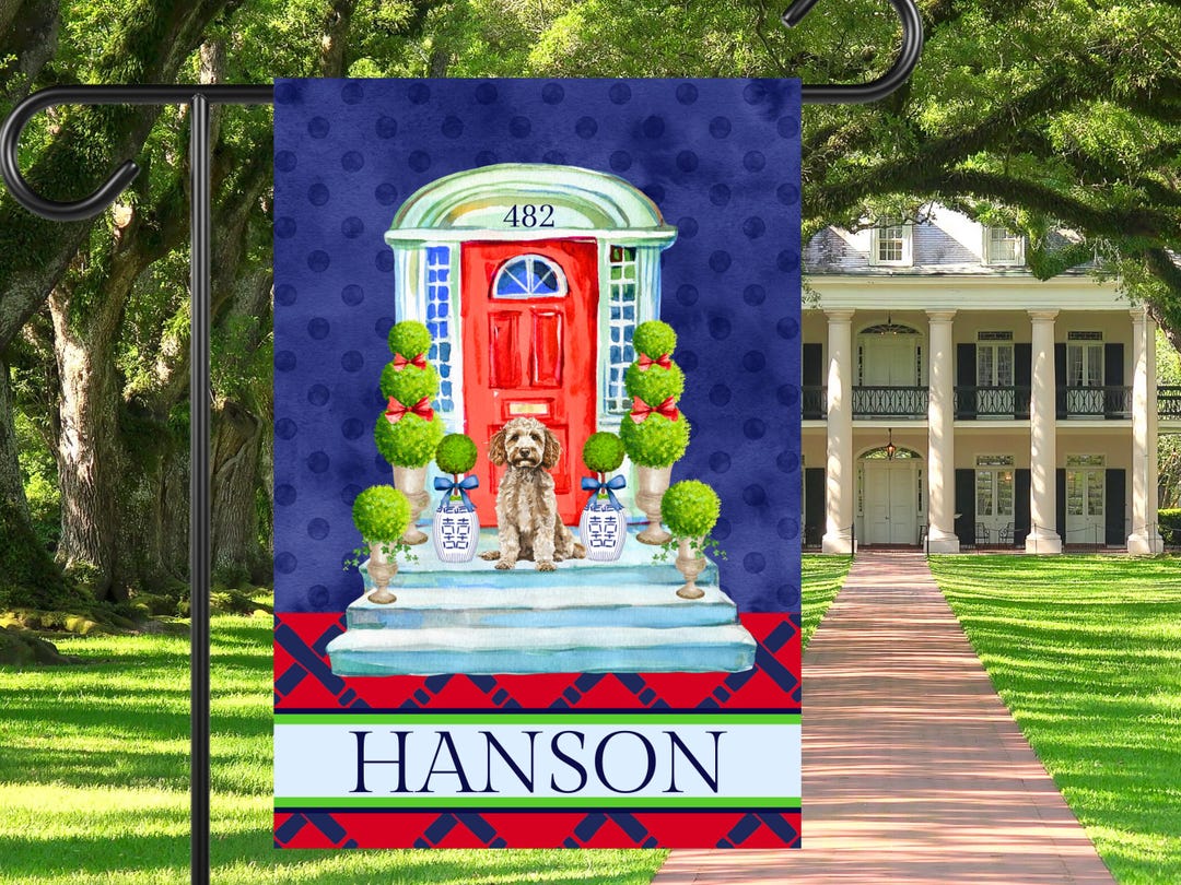 Personalized Patriotic Dog Breed Garden Flag: Red Door House Flag ...