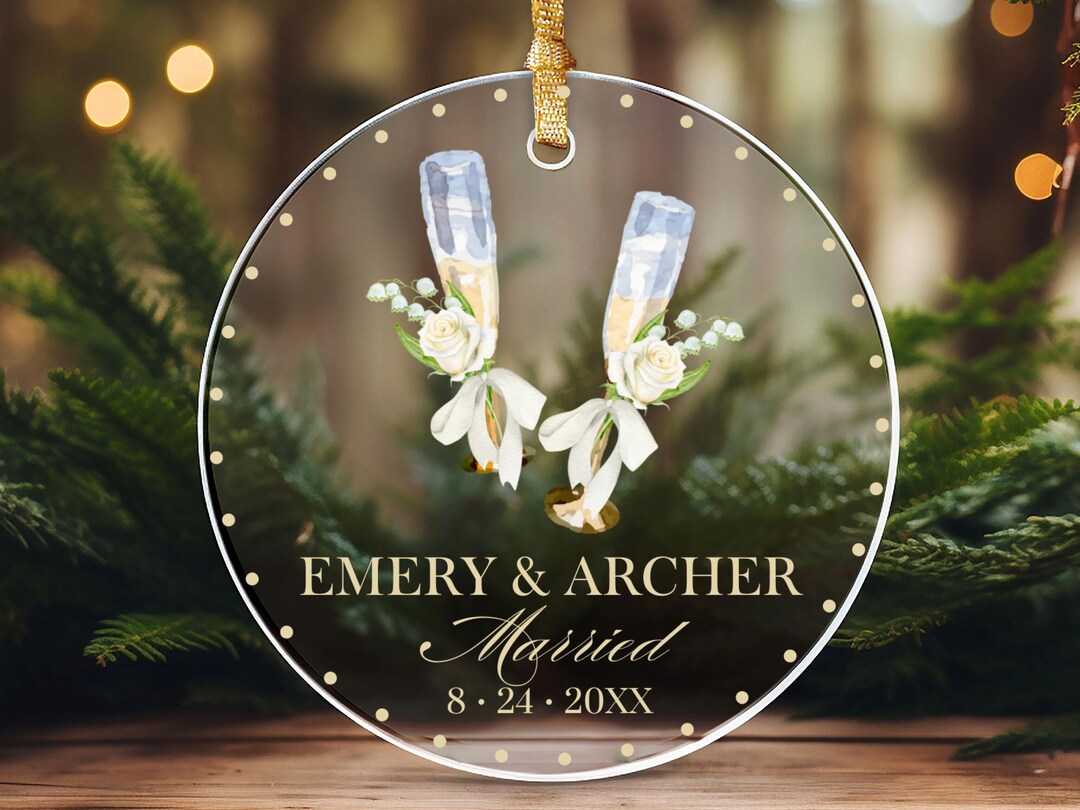 Preppy Champagne Flutes Acrylic Ornament Personalized Engagement ...