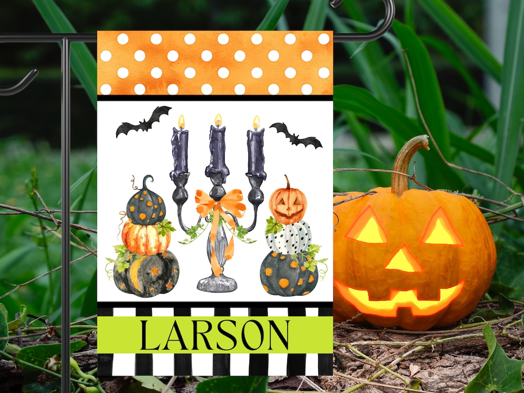 Personalized Halloween Spooky Candelabra Garden Flag: Pumpkin Topiary ...