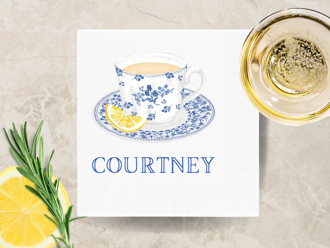 Preppy Chinoiserie Tea Cup Cocktail Napkins Personalized Blue Floral ...