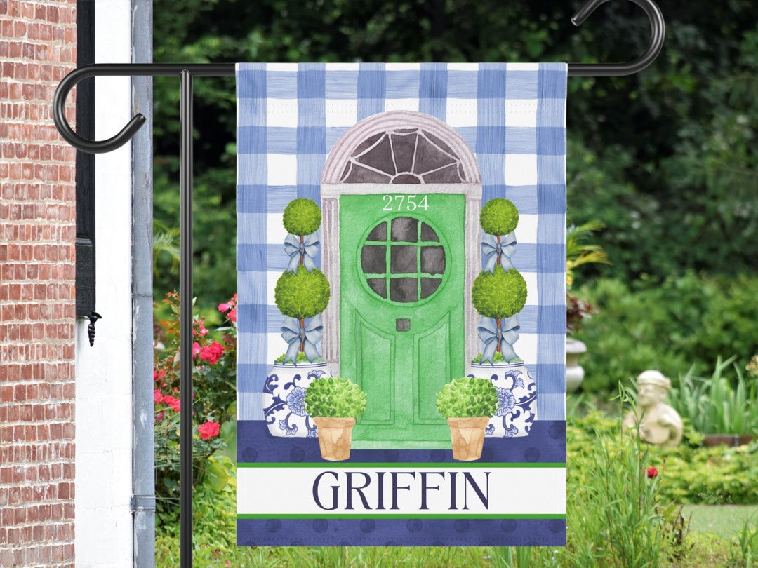 Preppy Chinoiserie Green Front Door Garden Flag Personalized Ginger Jar ...