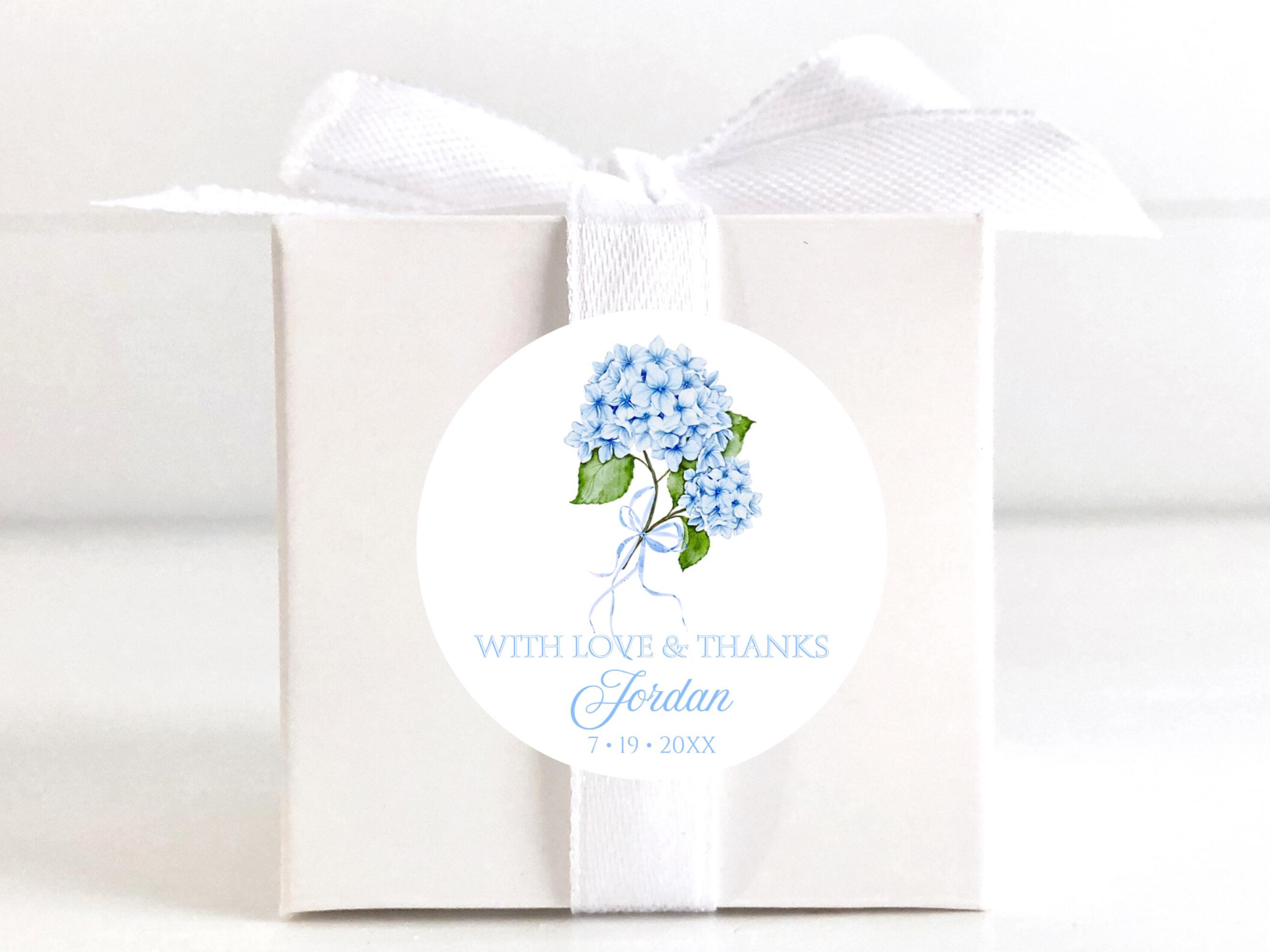 Personalized Blue Hydrangea Bridal Shower Favor Labels: Floral Party ...