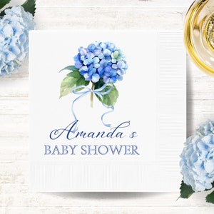 Preppy Blue Hydrangea Bridal Shower Cocktail Napkins Personalized ...