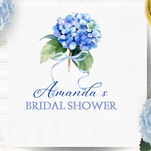 Preppy Blue Hydrangea Bridal Shower Cocktail Napkins | Personalized ...