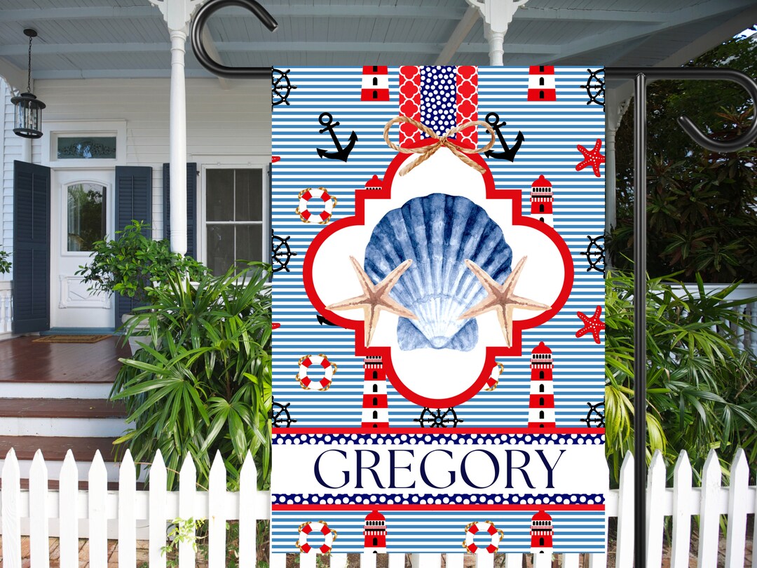 Personalized Coastal Beach Seashell Garden Flag: Nautical House Flag ...