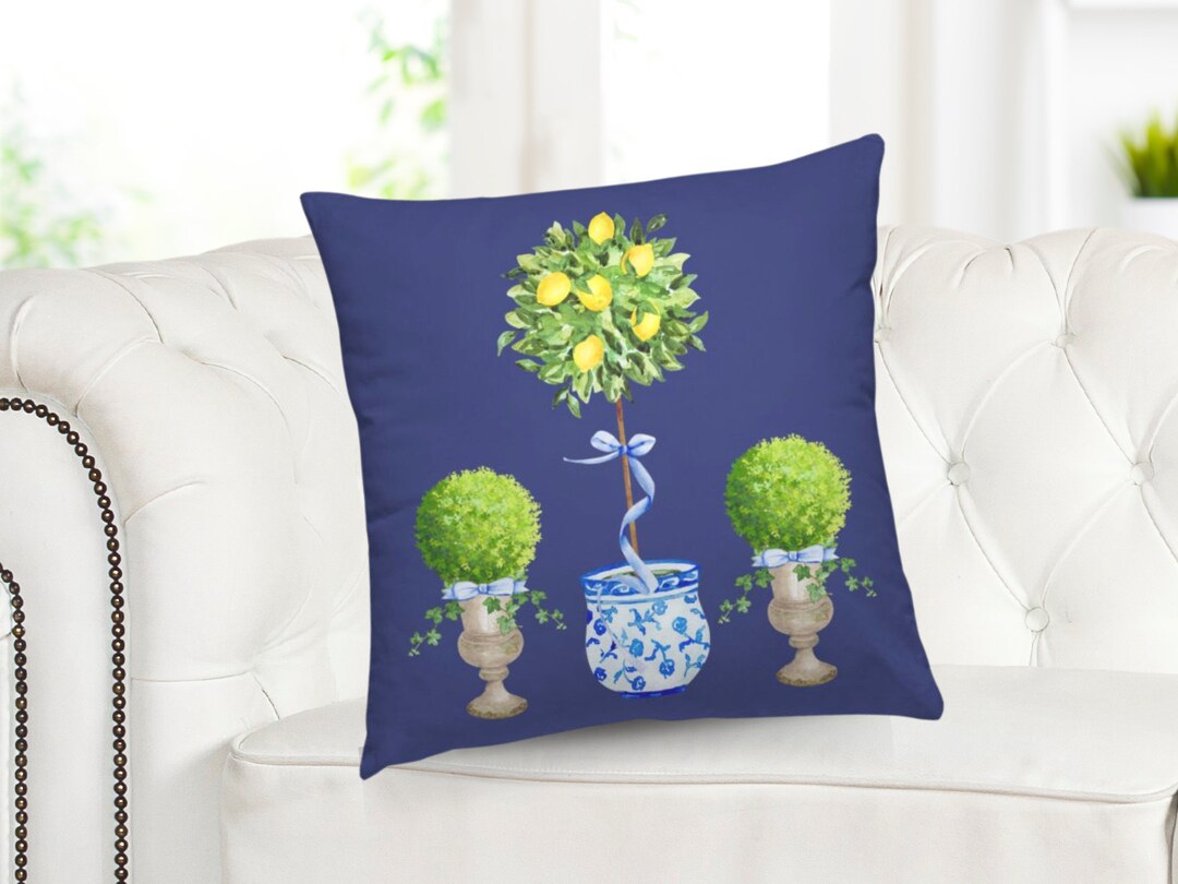 Preppy Chinoiserie Lemon Topiary Artisan Throw Pillow Custom Ginger Jar ...