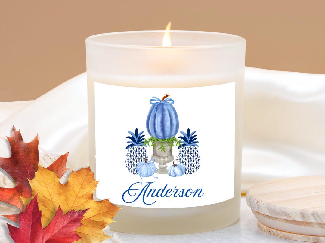 Preppy Chinoiserie Blue Pumpkin Frosted Candle Personalized Ginger Jar ...