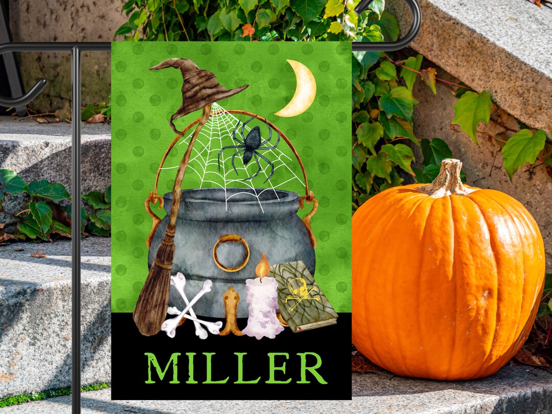 Preppy Witch Cauldron Garden Flag Personalized Spooky Yard Banner ...