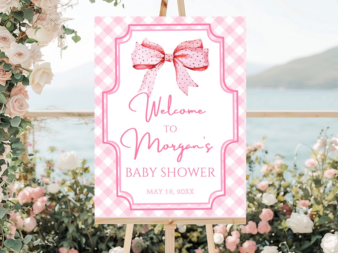 Preppy Pink Bow Baby Shower Welcome Sign Personalized Printed Foam ...