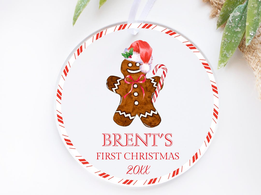 Preppy Gingerbread Man Acrylic Ornament Personalized 1st Christmas ...