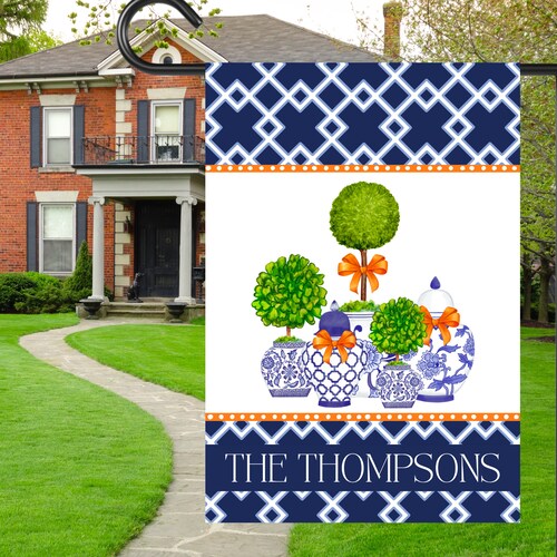 Preppy Chinoiserie Topiary Garden Flag Personalized Ginger - Etsy