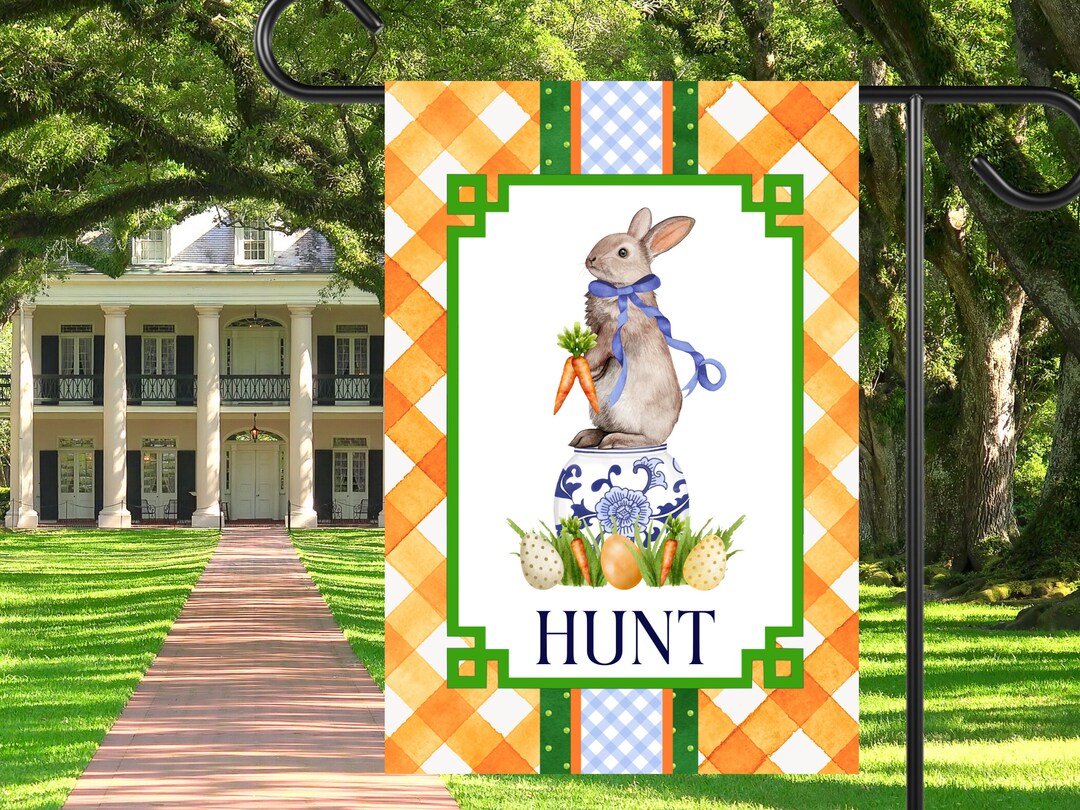 Preppy Chinoiserie Easter Bunny Garden Flag Personalized Ginger Jar ...