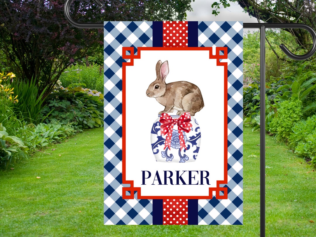 Preppy Chinoiserie Bunny Rabbit Garden Flag Personalized Ginger Jar ...
