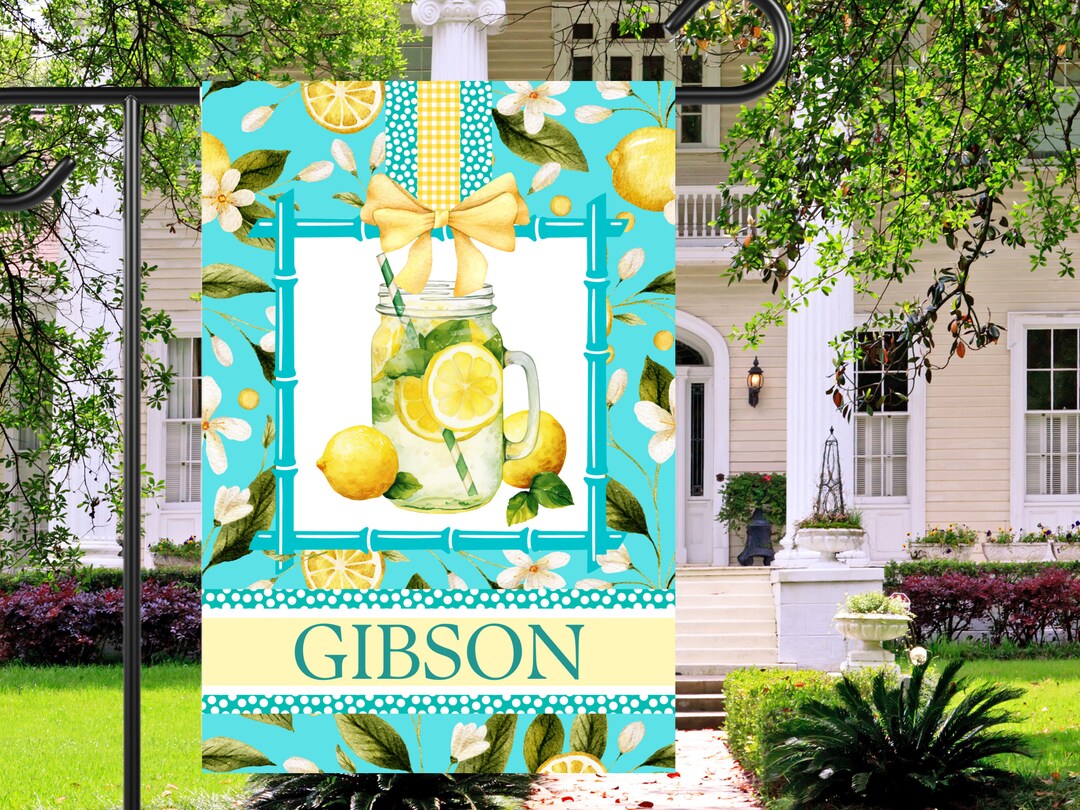Preppy Lemonade Garden Flag | Personalized Lemon Yard Banner | Custom ...