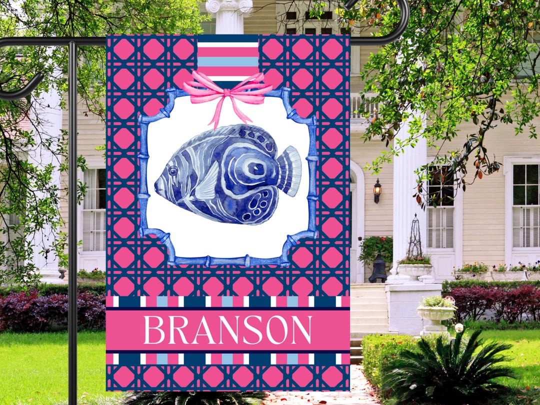 Preppy Nautical Tropical Fish Garden Flag | Personalized Coastal Yard ...
