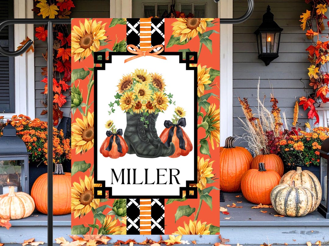 Personalized Halloween Witch Boots Garden Flag: Fall Sunflowers House ...