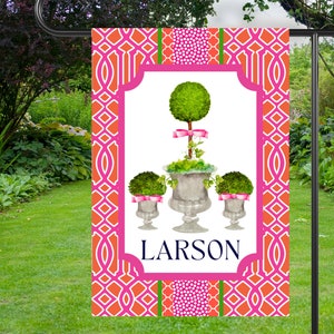 Preppy Topiary Garden Flag | Personalized Potted Plants House Flag ...