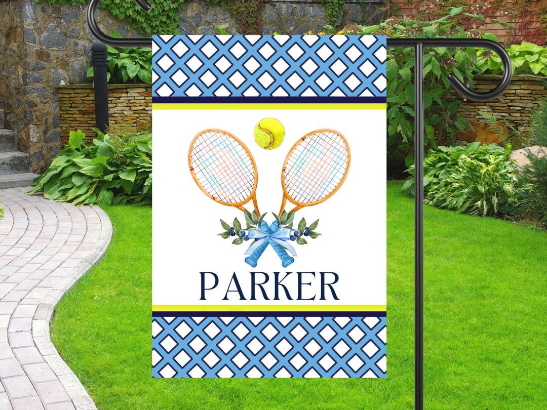 Preppy Tennis Racquets Garden Flag | Personalized Sports Yard Banner ...