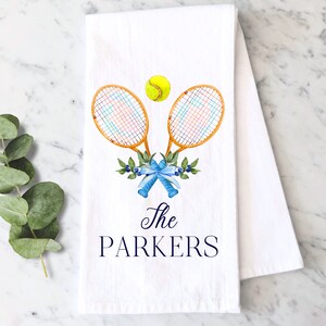 Preppy Tennis Racquet Tea Towel | Personalized Tennis Club Kitchen ...
