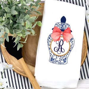 Preppy Monogram Chinoiserie Ginger Jar Tea Towel - Etsy