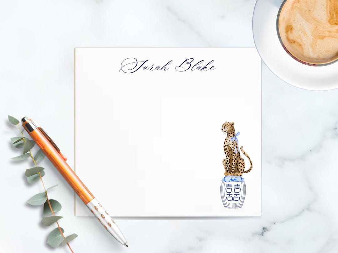 Preppy Chinoiserie Cheetah Leopard Notepad Personalized Ginger Jar Paper Custom Desk Accessory ...