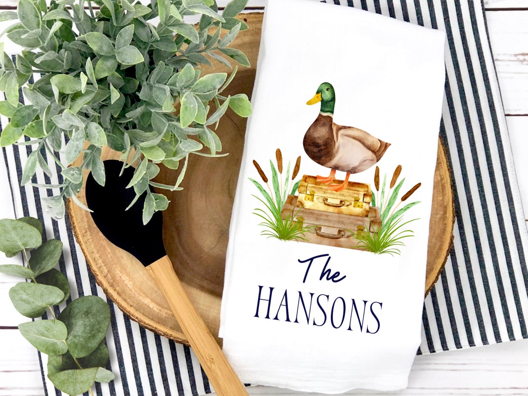 Preppy Mallard Duck Tea Towel Personalized Waterfowl Kitchen Towel ...
