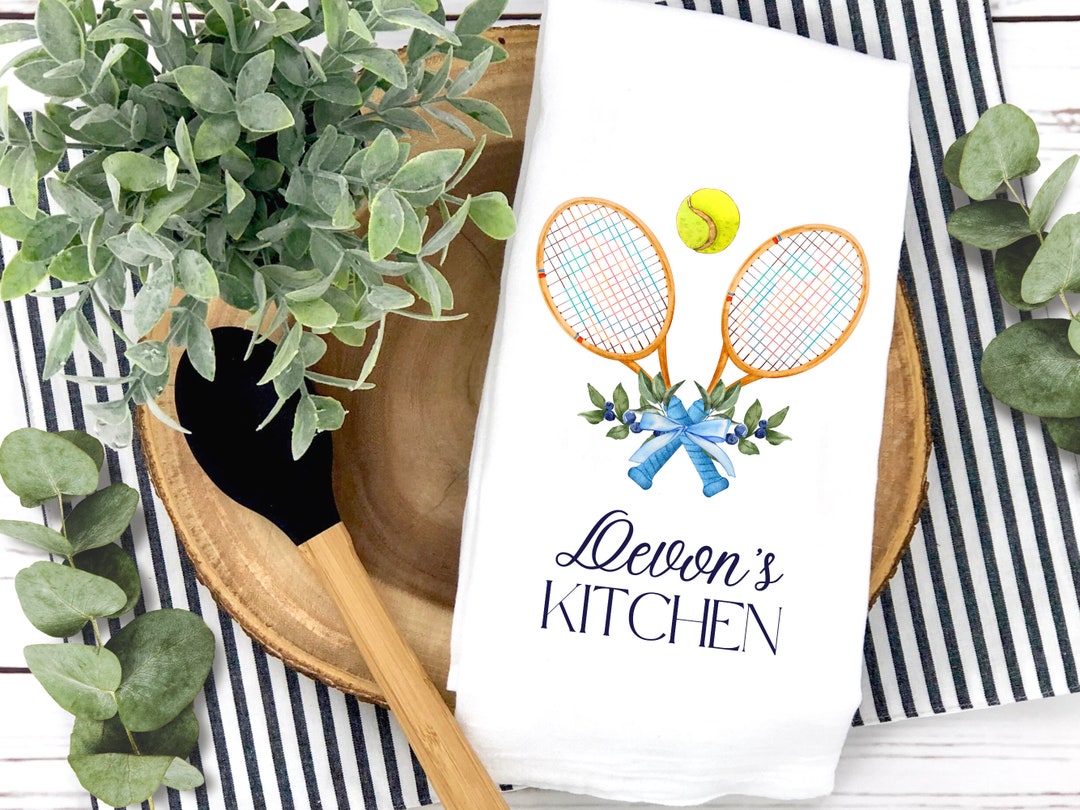 Preppy Tennis Racquet Tea Towel Personalized Tennis Club - Etsy