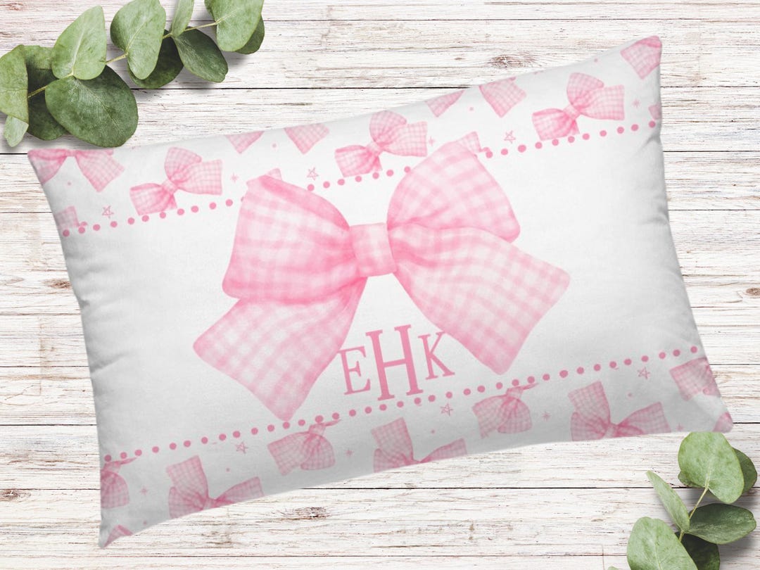 Preppy Monogram Pink Bow Luxe Lumbar Pillow Personalized Girl's Room ...