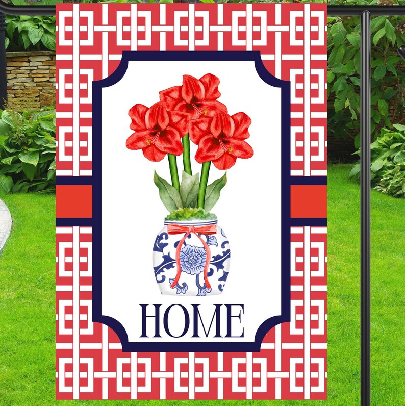 Preppy Chinoiserie Red Amaryllis Garden Flag Personalized - Etsy